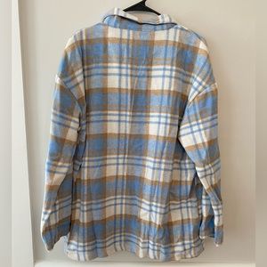 Jackets & Coats | Brand New Pastel Blue Flannel Shacket Overcoat Plaid ...